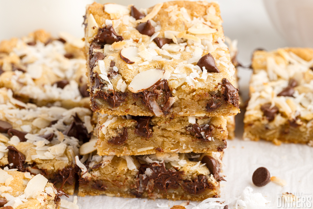 Easy Chocolate Chip Coconut Cookie Bars With Almonds