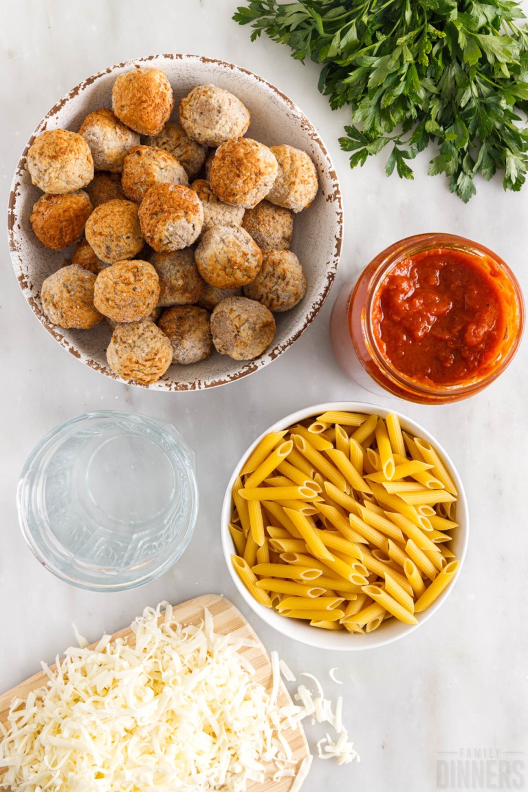 Easy Dump And Bake Meatball Pasta Casserole Recipe