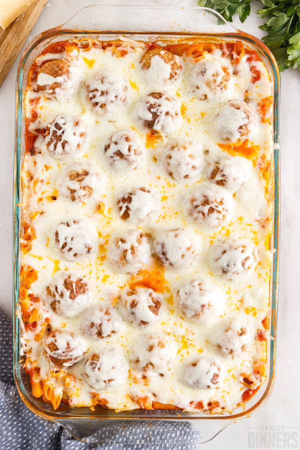 Easy Dump And Bake Meatball Pasta Casserole Recipe